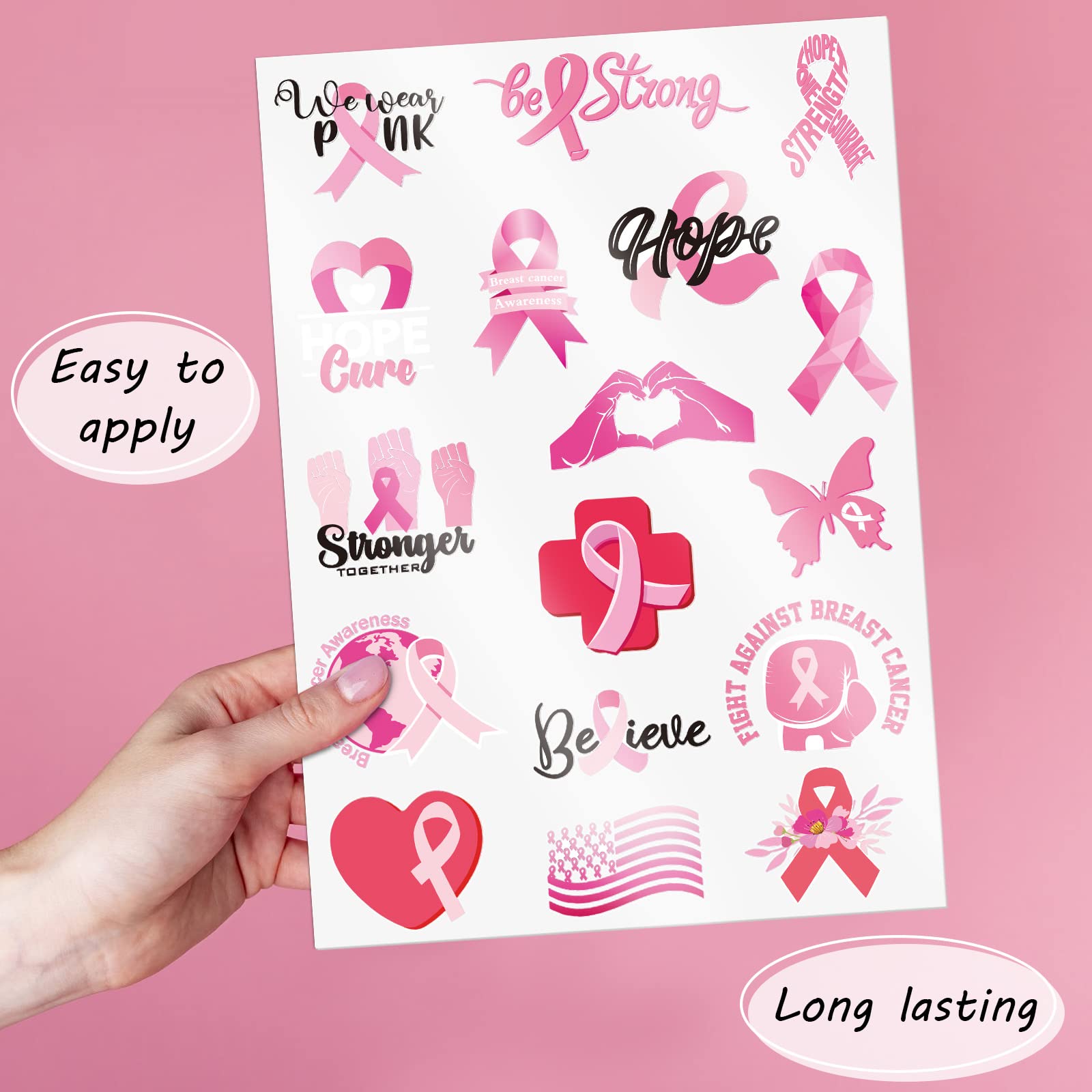 70pcs Pink Ribbon Breast Cancer Awareness Tattoo Sticker Foundation/Event/Walk/Run