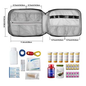 Medicine Pill Bottle Organizer Bag, Large Travel Pill Case Box and Storage, Lockable Vitamins Pill Carrier for Drug, Fish Oil, Medical Supplies (Black)