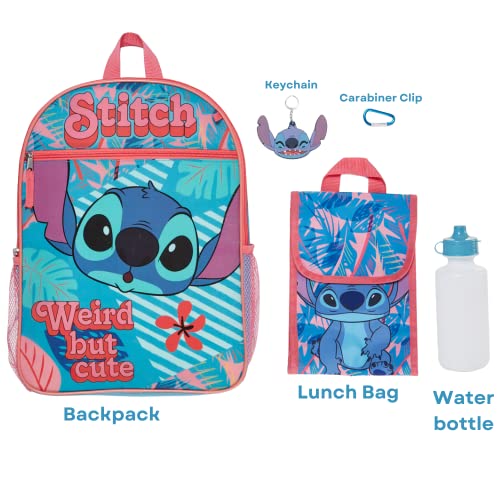 Disney Stitch Backpack Set for Kids, 16 inch with Lunch Bag and Water Bottle