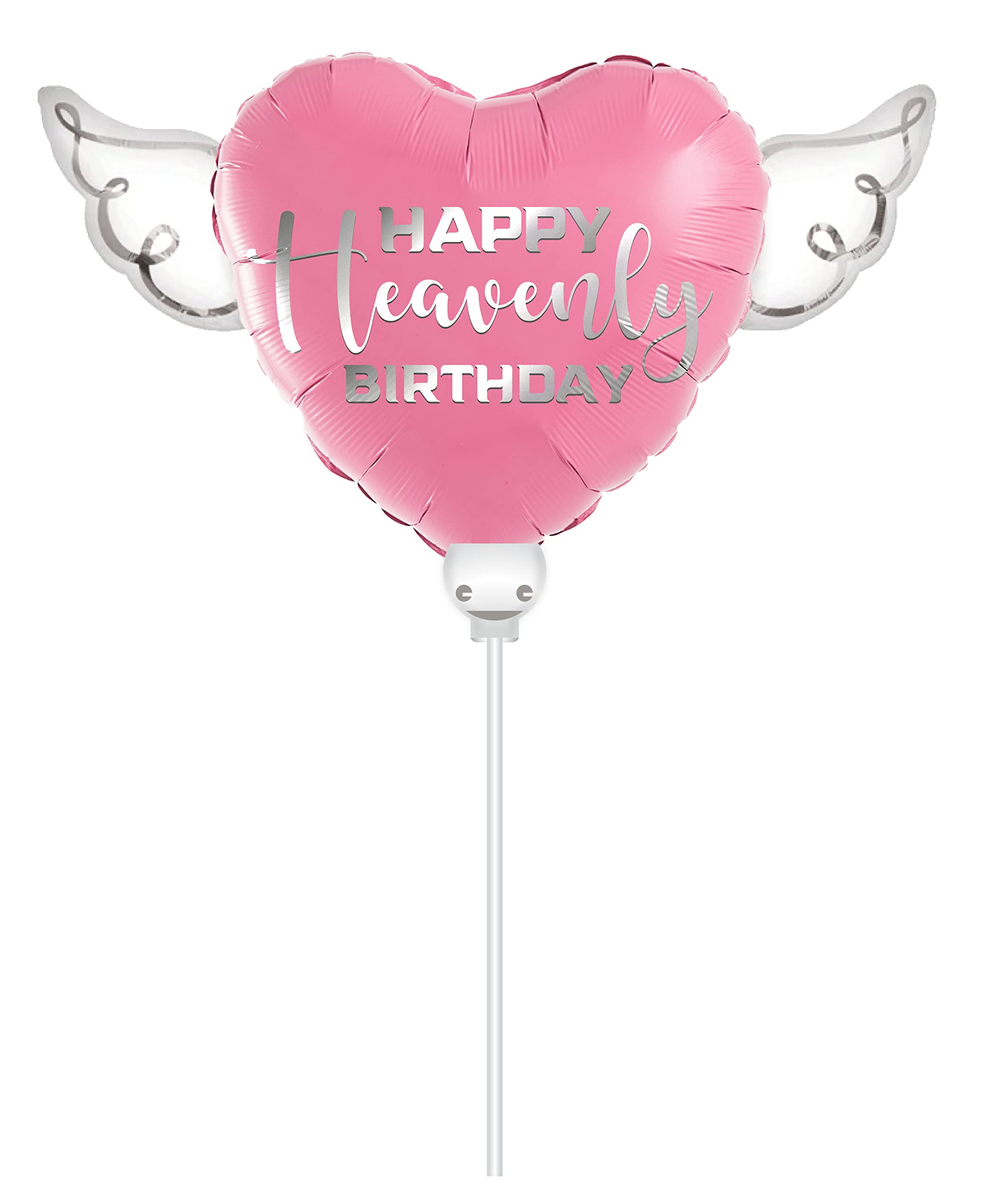 Heavenly Balloons on a stick Happy Heavenly Birthday pink balloon heart shaped with angel wings