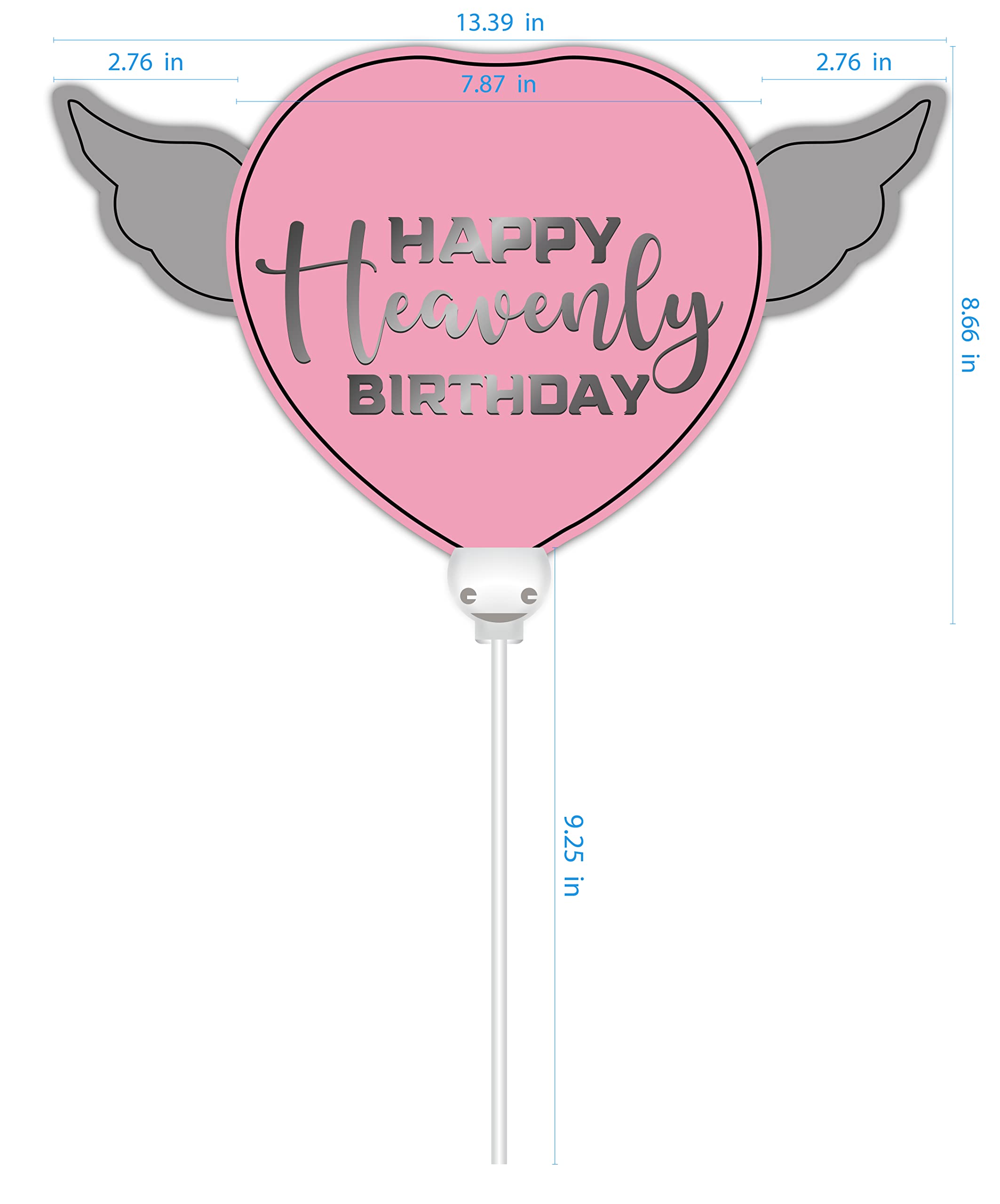 Heavenly Balloons on a stick Happy Heavenly Birthday pink balloon heart shaped with angel wings