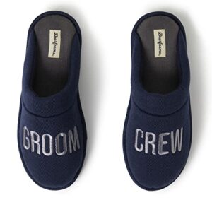 Dearfoams Men's Groomsmen Giftable Wedding Day Scuff Slipper, Groom Crew Navy, Medium