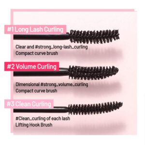 Peripera Ink Black Mascara, Lengthening, Thick, Waterproof, Smudge Proof, Long Lasting, Not Animal Tested (0.3 Ounce, 03 Clear-Set Curling)