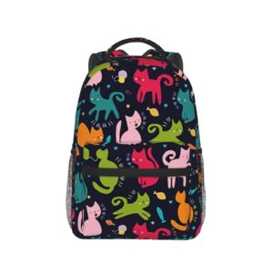 Nerxy Kitty Cat Backpack for School - Happy Cats with Fish School Backpack Colorful Kitten Pet School Bag Laptop Book Bag Fits 14 Inch Laptop Rucksack Daypack