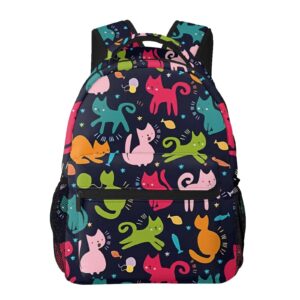 Nerxy Kitty Cat Backpack for School - Happy Cats with Fish School Backpack Colorful Kitten Pet School Bag Laptop Book Bag Fits 14 Inch Laptop Rucksack Daypack