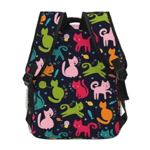 Nerxy Kitty Cat Backpack for School - Happy Cats with Fish School Backpack Colorful Kitten Pet School Bag Laptop Book Bag Fits 14 Inch Laptop Rucksack Daypack