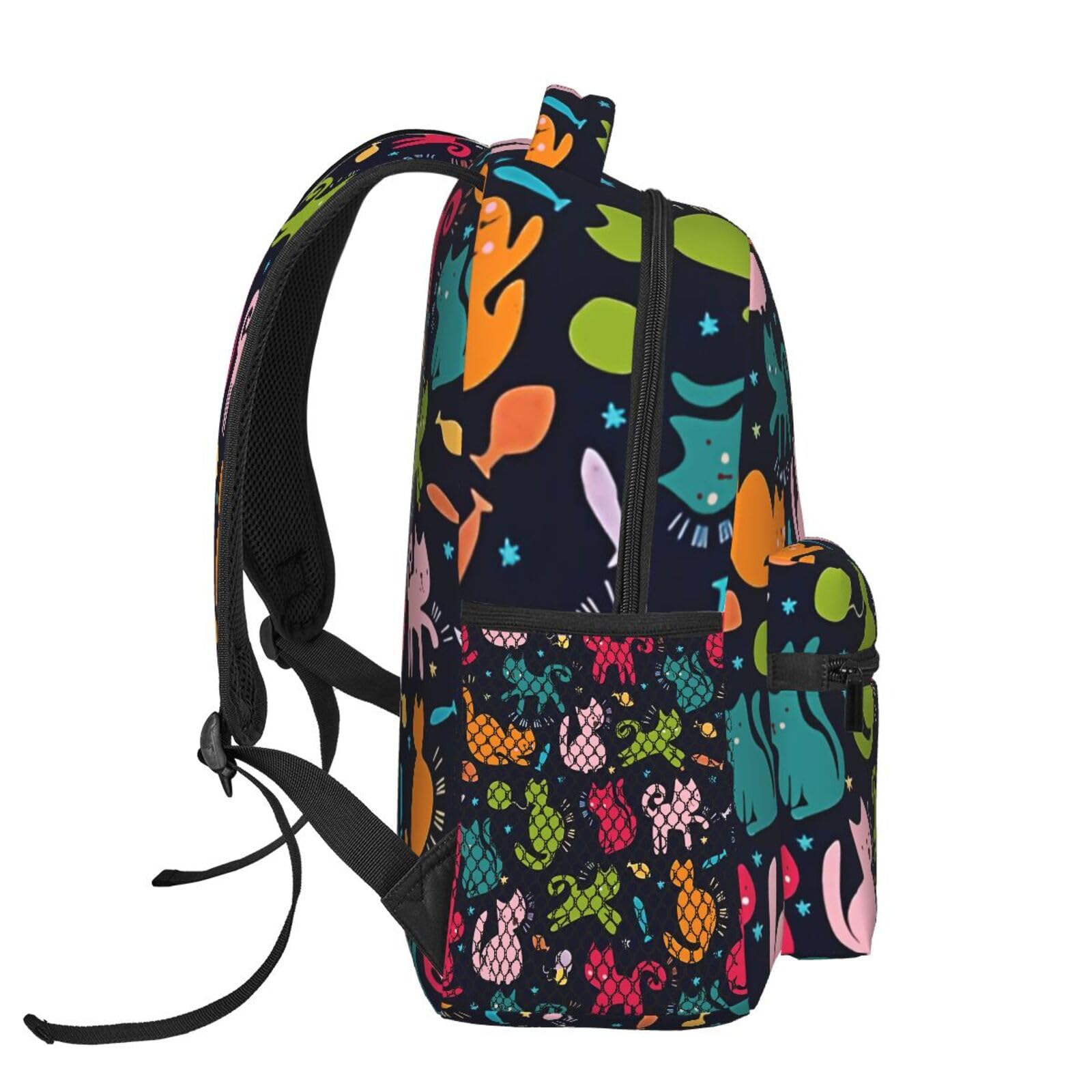 Nerxy Kitty Cat Backpack for School - Happy Cats with Fish School Backpack Colorful Kitten Pet School Bag Laptop Book Bag Fits 14 Inch Laptop Rucksack Daypack