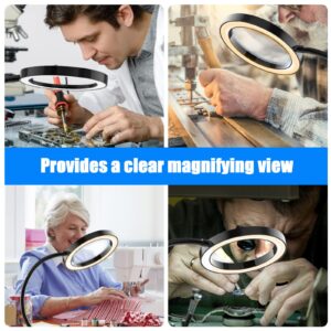 10X Magnifying Glass Lamp with Light, Magnifier Light with Clip, 3 Color Modes Stepless Dimmable & 10 Brightness Levels, Adjustable Swivel Arm Magnifier for Close Work, Reading, Crafts, Repairing