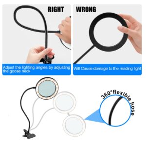 10X Magnifying Glass Lamp with Light, Magnifier Light with Clip, 3 Color Modes Stepless Dimmable & 10 Brightness Levels, Adjustable Swivel Arm Magnifier for Close Work, Reading, Crafts, Repairing