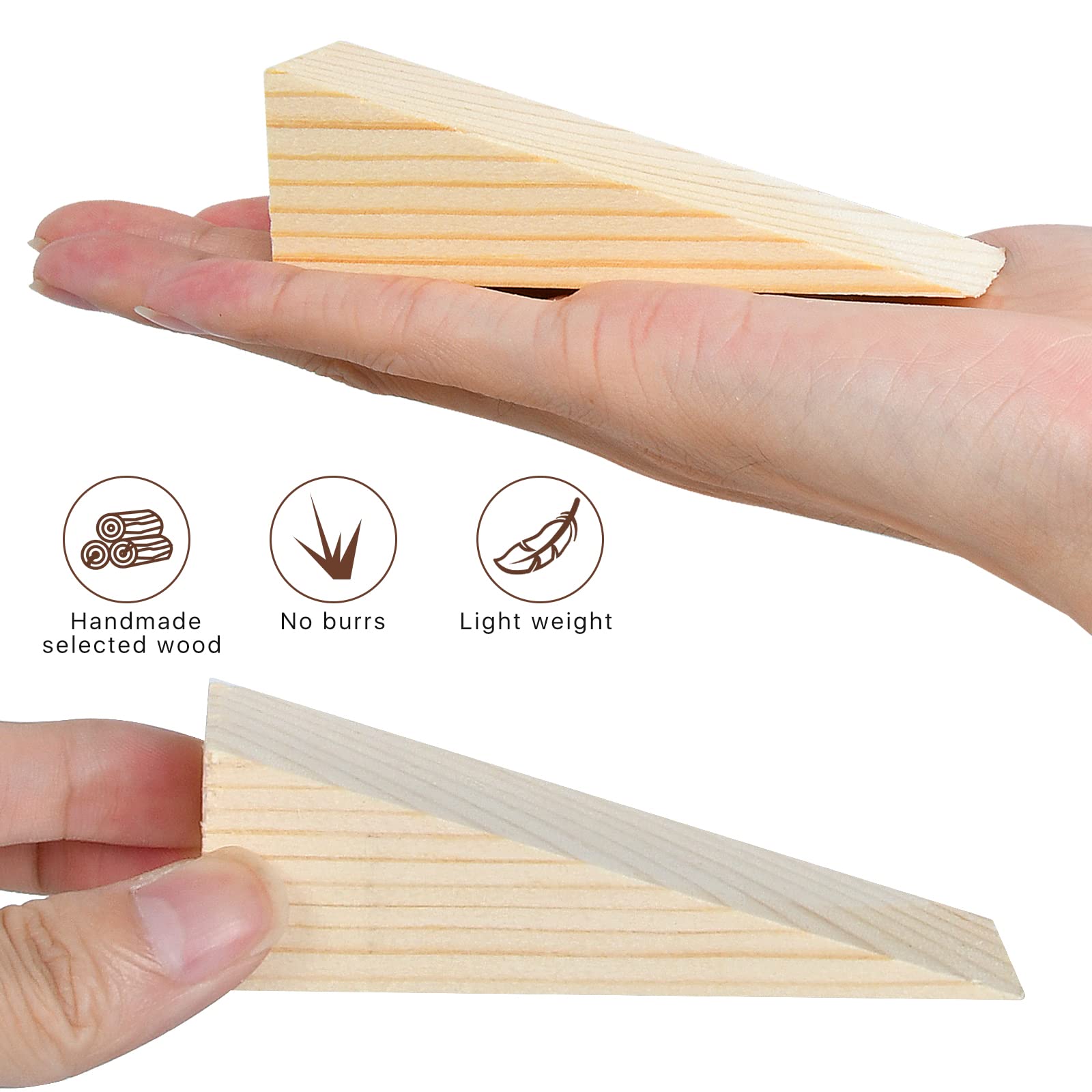 Elesunory 20 Pack Wooden Wedges for Chair Caning Supplies, Non Slip Wood Door Stopper, Triangle Wood Block for Chair Caning Door Stop