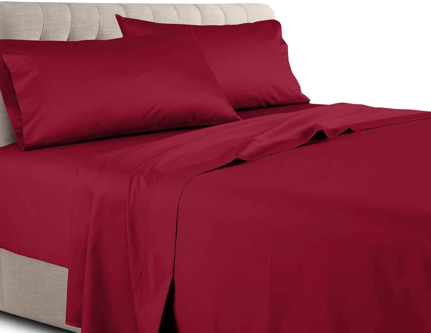 Twin XL Sheet Set- 4 Piece- Bed Sheets Extra Deep 30" inch Mattress Sheet Set Long Staple Adjustable Bed Sheet Set Burgundy Solid Twin XL- 39" X 80" Egyptian Cotton-600 TC