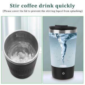 VAlinks Self Stirring Coffee Mug - Rechargeable Stainless Steel Auto Self Mixing Cup with Lid, 400ml/13.5oz Coffee Travel Mugs To Stir Coffee, Mixed Milk, Tea Office Car Use, Black