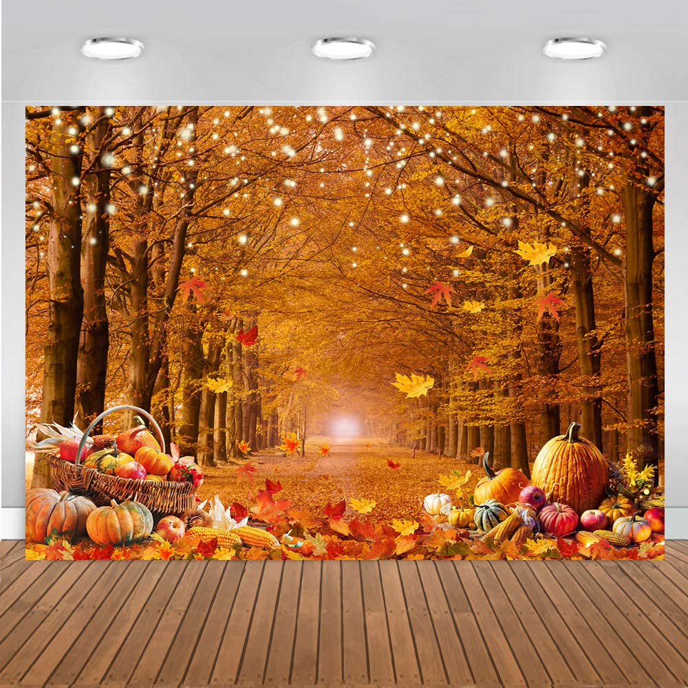 CHAIYA 10x8ft Autumn Maple Forest Photography Backdrop Autumn Harvest Backdrop Thanksgiving Background Pumpkin Decoration Party Backdrops Thanksgiving Backdrops Fall Photo Backdrops CY-238