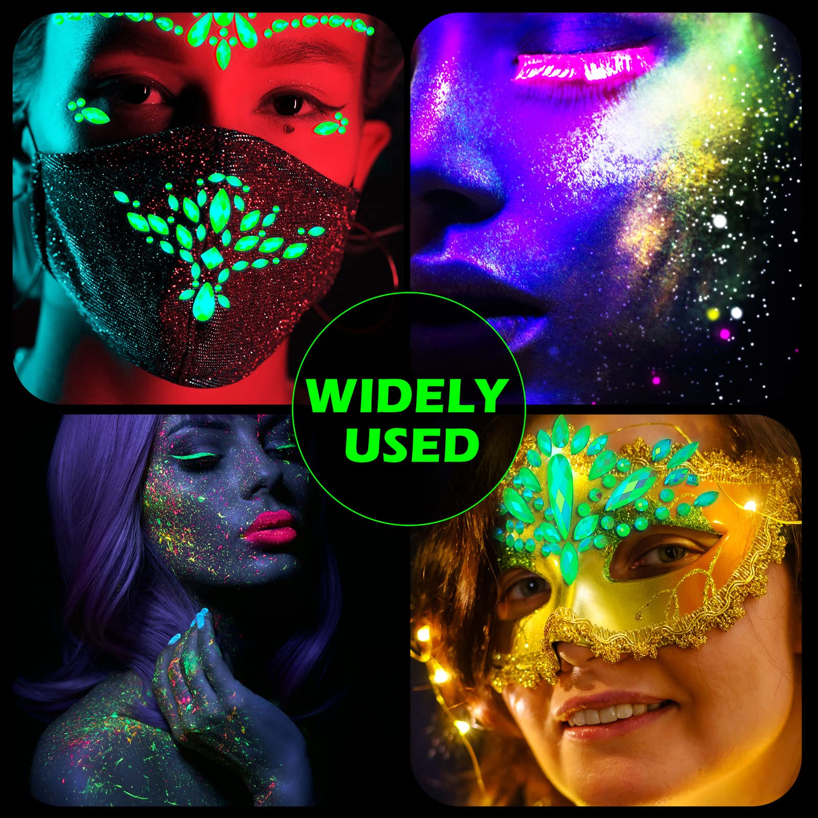 14 Sheets Glow in The Dark Face Jewels Body Gems and Chunky Glitter Noctilucent Halloween Party Makeup Self Adhesive Luminous Face Rhinestone Tattoo Stickers