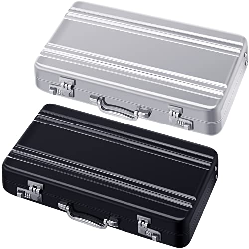 2 Pcs Business Card Holder Suitcase Aluminum Business Card Case with Waterproof Pocket Credit Card Holder for Men Business Card Organizer ID Cards Aluminum Briefcase Gift for Woman (Black, White)