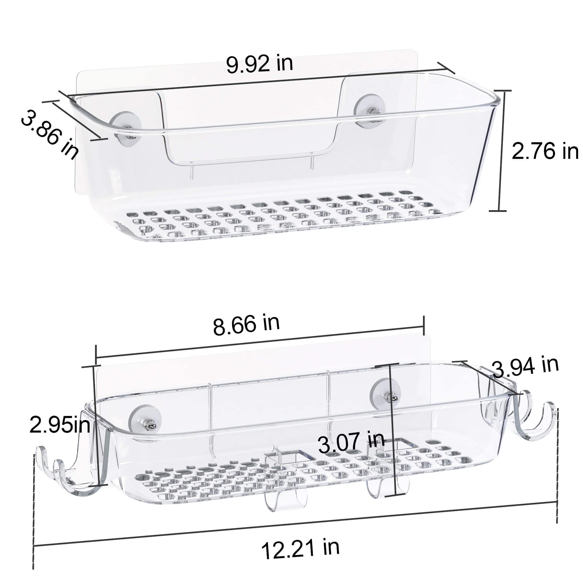 TZAMLI Shower Caddy, Adhesive Shower Organizer Rustproof Shower Shelf with Razor Holder and Hook, Shower Rack for Bathroom Storage (Clear, 2 Pack)