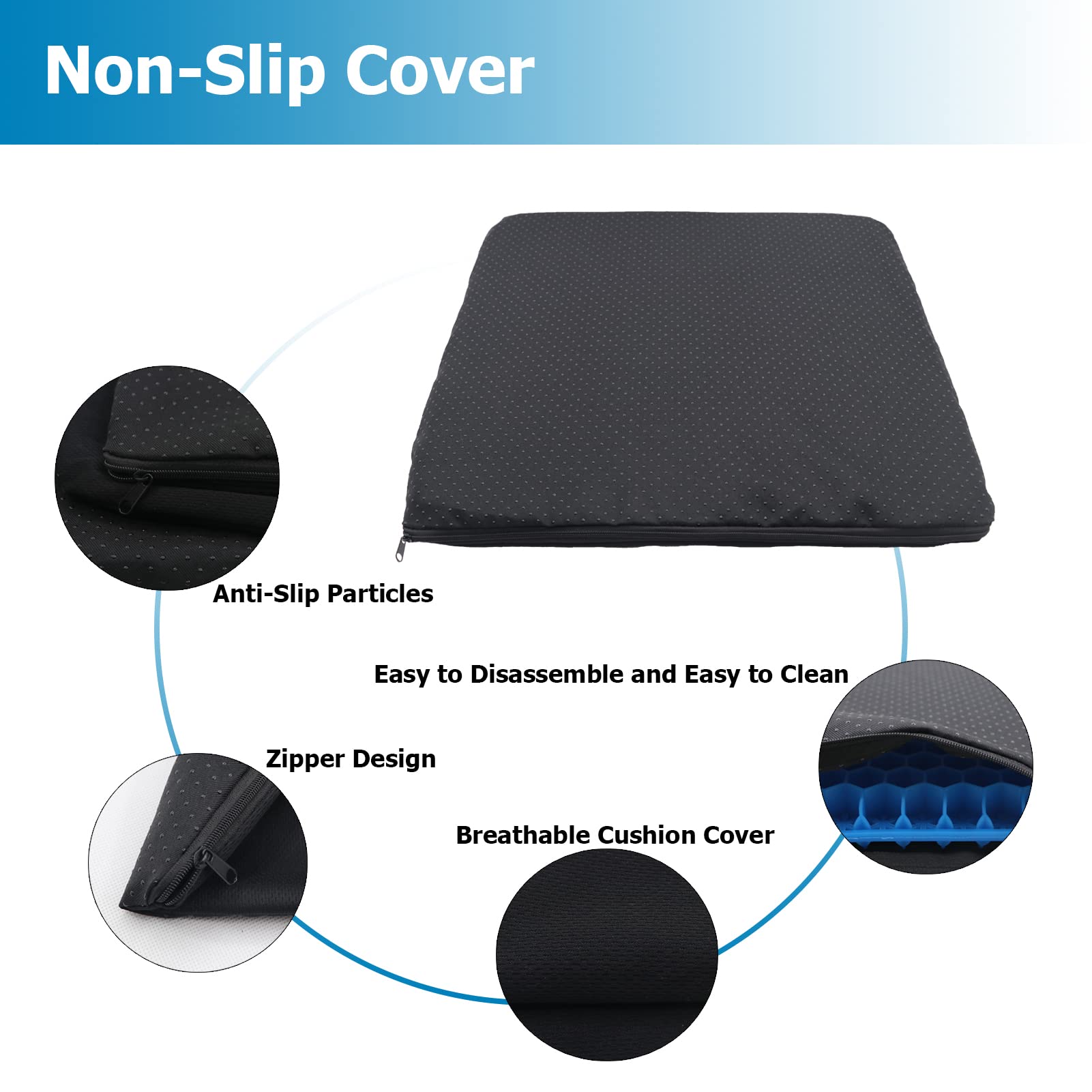 LuckGeto Gel Seat Cushion for Long Sitting Breathable Honeycomb Gel Cushion Tailbone Pain Relief Office Chair Cushion Wheelchair Car Cushions Relief Sciatica Pain with Non-Slip Cover