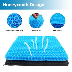 LuckGeto Gel Seat Cushion for Long Sitting Breathable Honeycomb Gel Cushion Tailbone Pain Relief Office Chair Cushion Wheelchair Car Cushions Relief Sciatica Pain with Non-Slip Cover