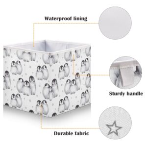 Emelivor Cute Baby Penguins Cube Storage Bin Foldable Storage Cubes Waterproof Toy Basket for Cube Organizer Bins for Nursery Kids Closet Shelf Playroom Office Book - 15.75x10.63x6.96 IN