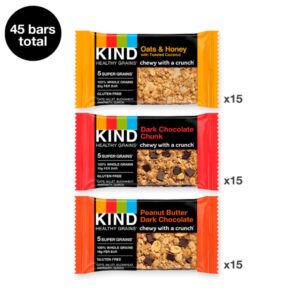 KIND Healthy Grains Bars, Variety Pack, Dark Chocolate Chunk, Oats & Honey, Peanut Butter Snacks, Gluten Free, 45 Count