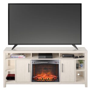 Ameriwood Home Garrick Electric Fireplace Console for TVs up to 75", Ivory Oak