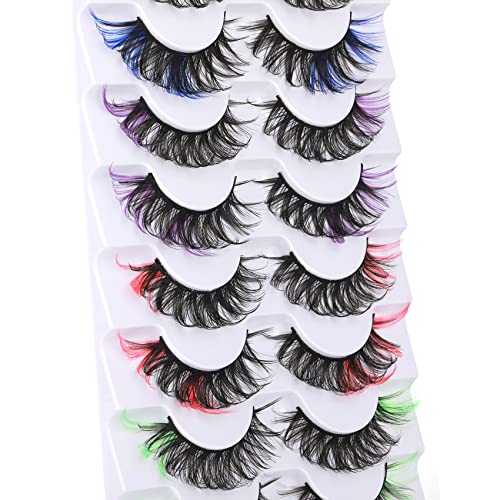 Colored Eyelashes Fluffy Eye Lashes with Color Colorful D Curl Strip Lashes Look Like Extensions 5D Mink Natural Wispy Salon Perfect False Eyelashes Pack 8 Pairs By GODDVENUS