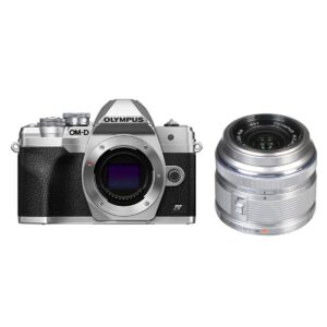 olympus om-d e-m10 mark iv mirrorless camera, silver with olympus m. zuiko 14-42mm f/3.5-5.6 ii r lens, silver