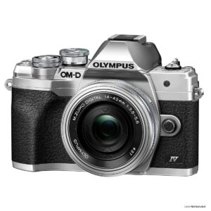 Olympus OM-D E-M10 Mark IV Mirrorless Camera, Silver with Olympus M. Zuiko 14-42mm f/3.5-5.6 II R Lens, Silver