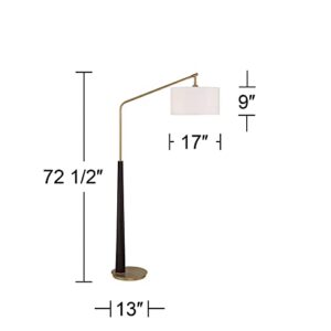 Possini Euro Design Pilar Mid Century Modern Arc Floor Lamp 72 1/2" Tall Espresso Warm Gold Metal White Linen Drum Shade Decor for Living Room Reading House Bedroom Home Office House