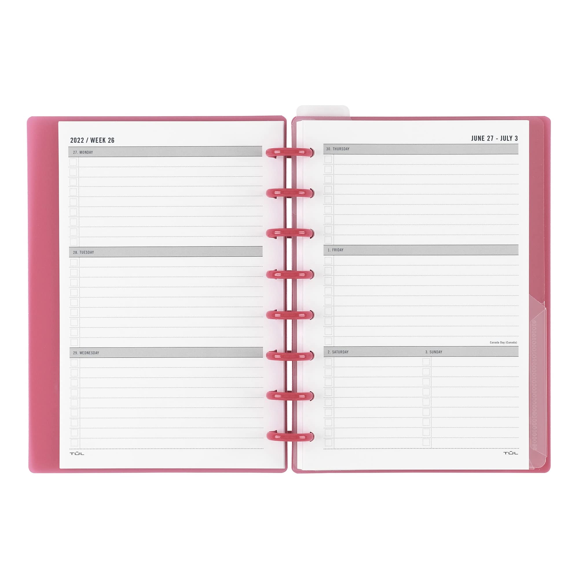 TUL™ Discbound Weekly/Monthly Student Planner, Junior Size, Pink, July 2022 To June 2023, TULSTDPLNR