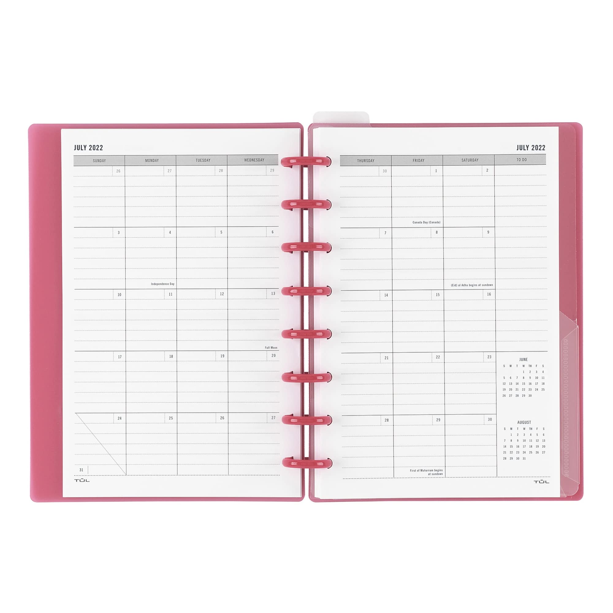 TUL™ Discbound Weekly/Monthly Student Planner, Junior Size, Pink, July 2022 To June 2023, TULSTDPLNR