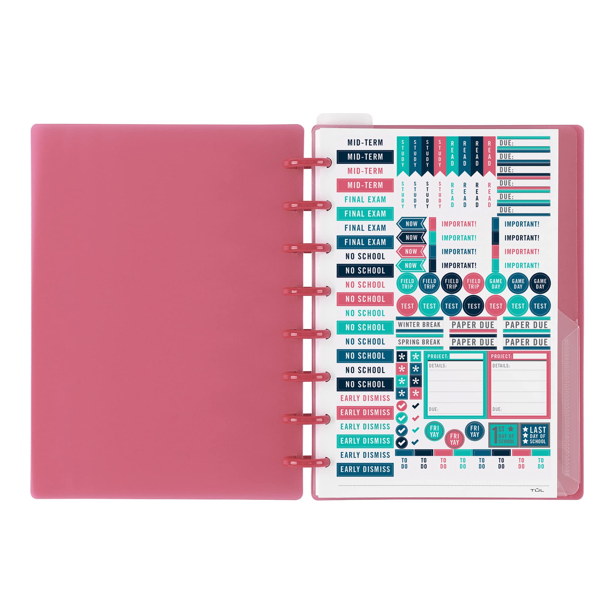 TUL™ Discbound Weekly/Monthly Student Planner, Junior Size, Pink, July 2022 To June 2023, TULSTDPLNR