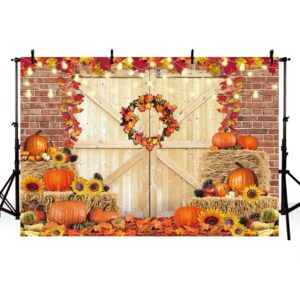 MEHOFOND Thanksgiving Fall Backdrop for Photography Autumn Pumpkin Baby Shower Decorations Thanksgiving Harvest Maple Leaves Sunflower Rustic Wood Background Party Supplies Photobooth Banner 7x5ft