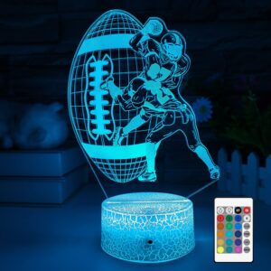 yooei football night light for kids led 3d night lights room decor bedside lamp, with remote & smart touch 16 colors + 7 colors changing dimmable, best football gifts birthday for girls boys