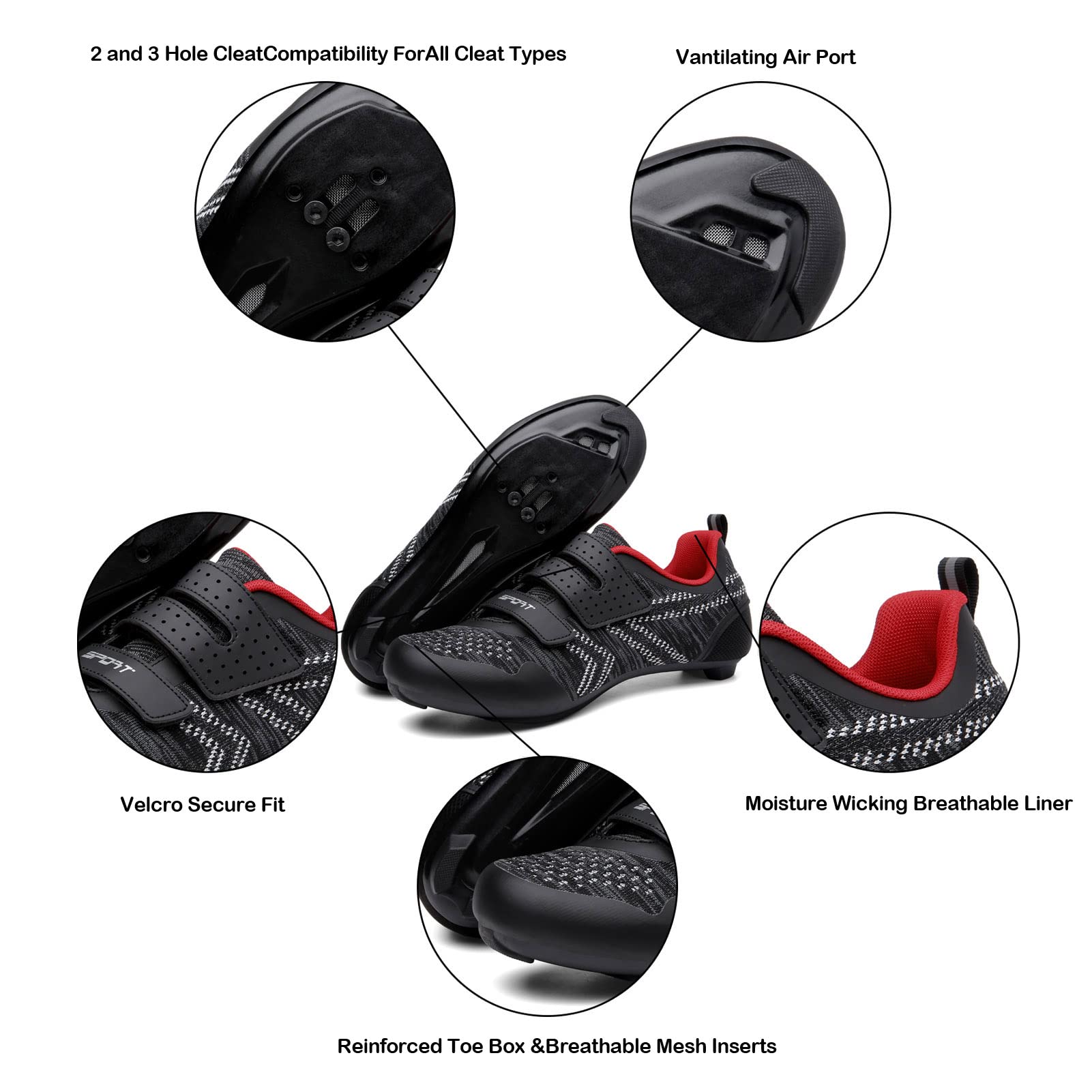 NUOYI PIEIN Cycling Shoes Unisex Compatible with Pelaton Indoor Bicycle Road Bike Shoes for Men and Women with Look Delta Cleats Clip（CYC-B101-Black Red-43）