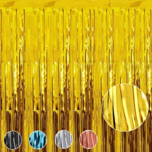 6 pack gold foil fringe curtains party backdrop, 3.28 x 8.2 ft metallic foil tinsel fringe backdrop door fringe for photo wedding birthday bridal showers graduation theme party decorations