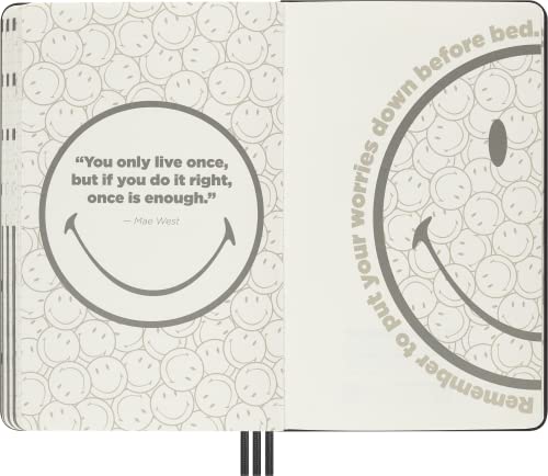 Moleskine Limited Edition Smiley Positivity Planner, Hard Cover, Large (5" x 8.25"), Undated Planner, Black, 240 Pages