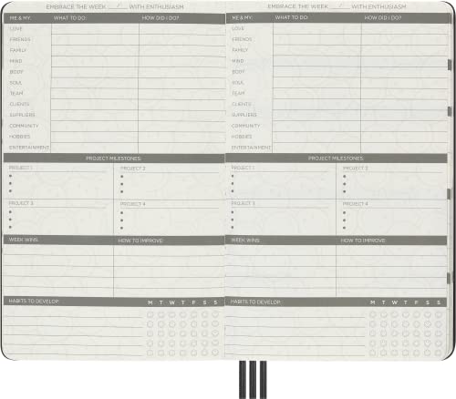 Moleskine Limited Edition Smiley Positivity Planner, Hard Cover, Large (5" x 8.25"), Undated Planner, Black, 240 Pages