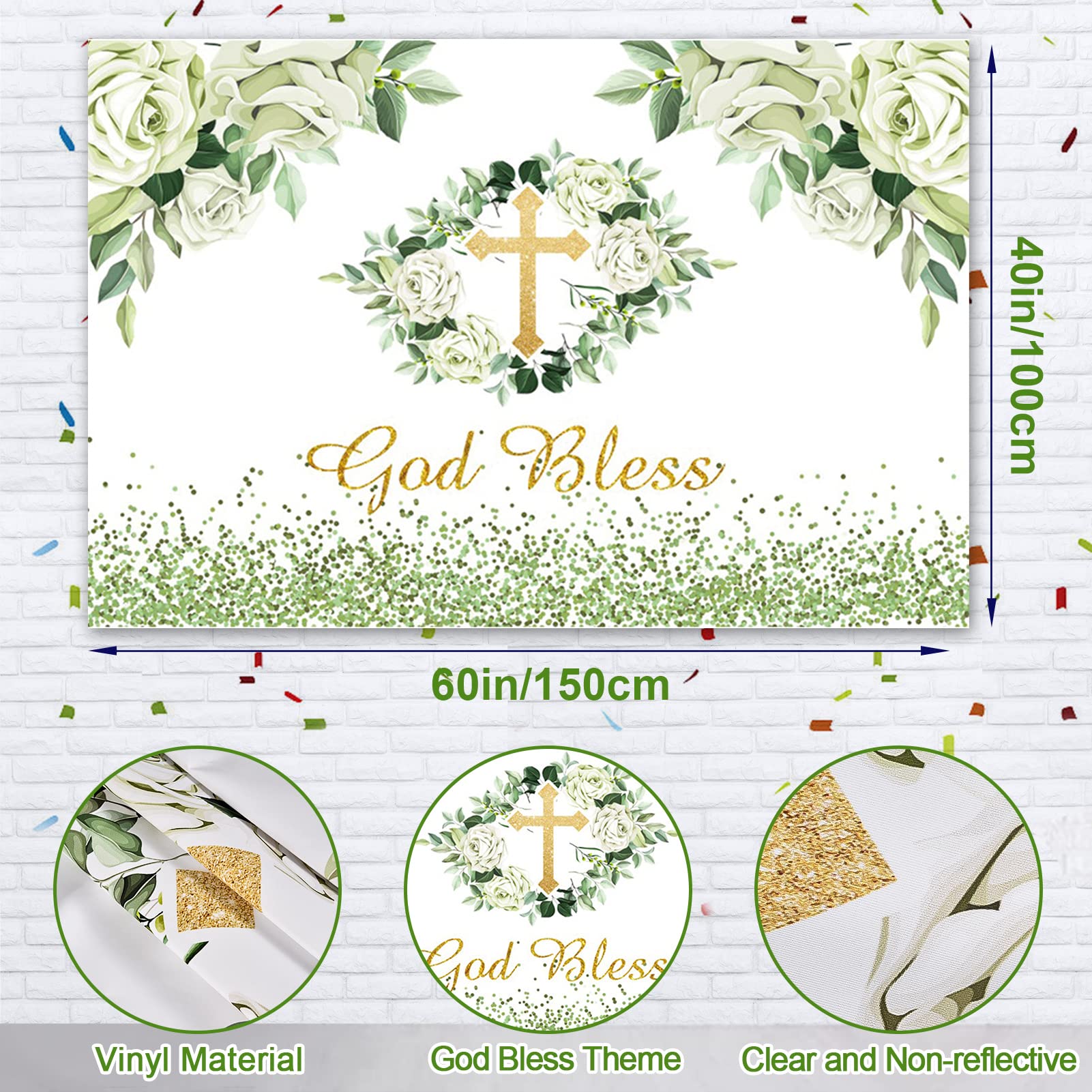 Winrayk Baptism Decorations for Boys Girls First Communion Decorations Mi Bautizo Christening, Sage Green Balloons Arch & God Bless Backdrop Tablecloth, Kids Adult Confirmation Decorations Supplies