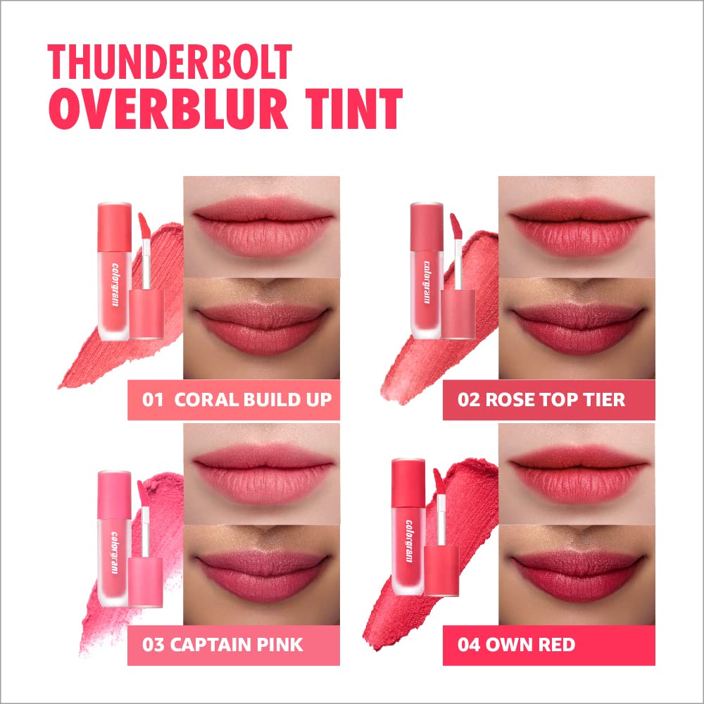 COLORGRAM Thunderbolt Over Blur Tint 03 Captain Pink | Long Lasting Moisturizing Lip Stain, Hydrating, Easily Buildable and Blendable, Matte, Best Tinted Liquid Lipstick for Daily Lip Makeup