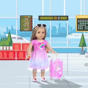 DOTVOSY 29 Pcs American 18 Inch Doll Clothes and Accessories Travel Suitcase Set Designed for 18" Dolls Including Pillow, Sunglasses, Camera, Passport, Phone, Laptop etc