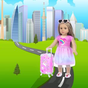 DOTVOSY 29 Pcs American 18 Inch Doll Clothes and Accessories Travel Suitcase Set Designed for 18" Dolls Including Pillow, Sunglasses, Camera, Passport, Phone, Laptop etc