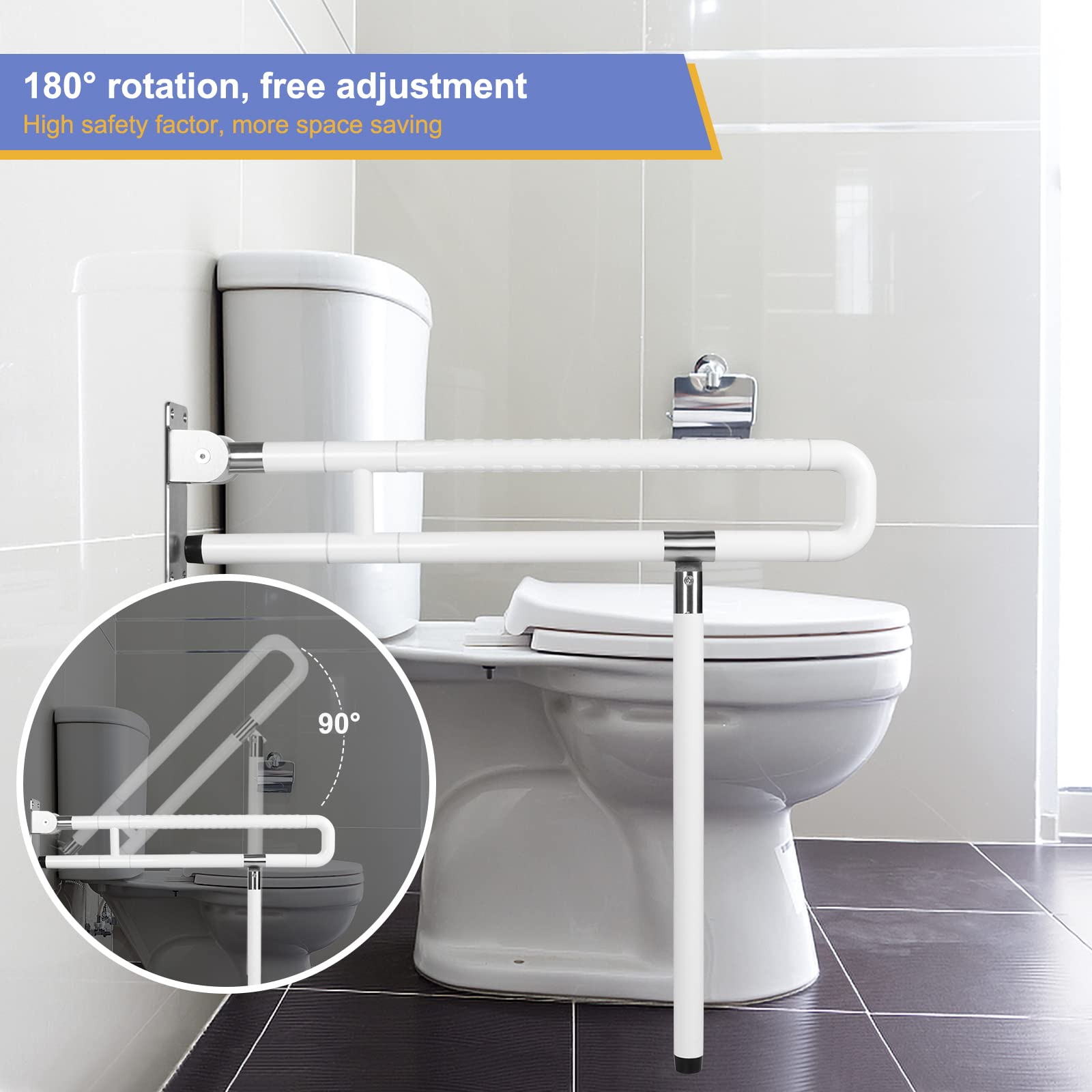 CALEPTONG Handicap Toilet Grab Bars - 29.5 Inch Foldable Toilet Safety Rails Stainless Steel Bathroom Flip-Up Handicap Rails Anti Slip Shower Handrail for Elderly Pregnant Seniors Disabled Injury