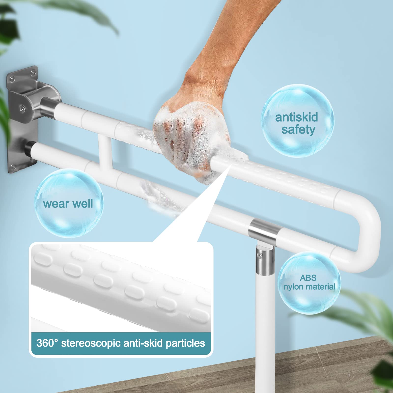 CALEPTONG Handicap Toilet Grab Bars - 29.5 Inch Foldable Toilet Safety Rails Stainless Steel Bathroom Flip-Up Handicap Rails Anti Slip Shower Handrail for Elderly Pregnant Seniors Disabled Injury