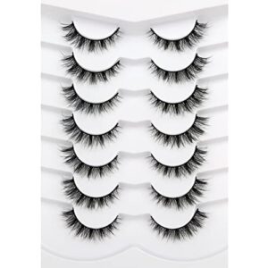 pooplunch false eyelashes cat eye lashes natural look wispy short fluffy 8d faux mink lashes wispies fake eyelashes strips 7 pairs multipack