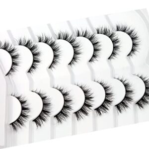 Pooplunch False Eyelashes Cat Eye Lashes Natural Look Wispy Short Fluffy 8D Faux Mink Lashes Wispies Fake Eyelashes Strips 7 Pairs Multipack