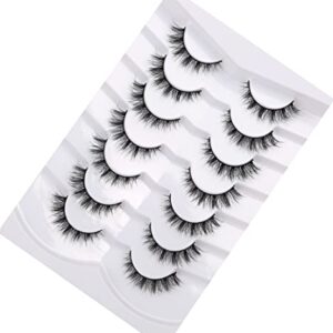 Pooplunch False Eyelashes Cat Eye Lashes Natural Look Wispy Short Fluffy 8D Faux Mink Lashes Wispies Fake Eyelashes Strips 7 Pairs Multipack