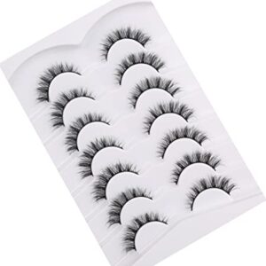 Pooplunch False Eyelashes Cat Eye Lashes Natural Look Wispy Short Fluffy 8D Faux Mink Lashes Wispies Fake Eyelashes Strips 7 Pairs Multipack