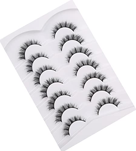 Pooplunch False Eyelashes Cat Eye Lashes Natural Look Wispy Short Fluffy 8D Faux Mink Lashes Wispies Fake Eyelashes Strips 7 Pairs Multipack