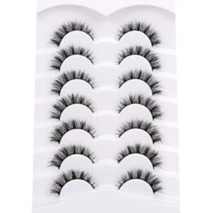 Pooplunch False Eyelashes Cat Eye Lashes Natural Look Wispy Short Fluffy 8D Faux Mink Lashes Wispies Fake Eyelashes Strips 7 Pairs Multipack